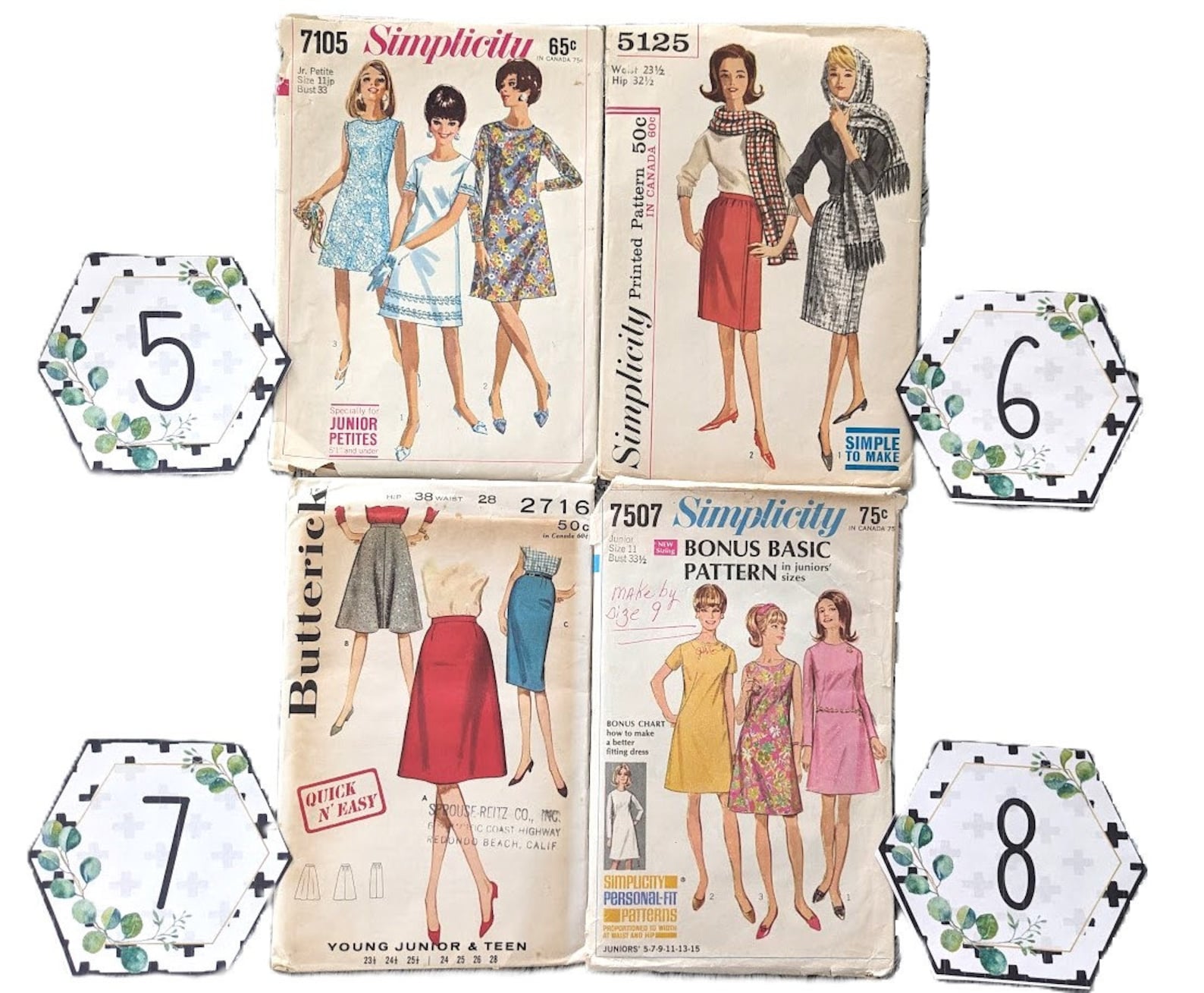 1960s Vintage Sewing Pattern Mccalls 9374 6276 7159 9421 Simplicity ...