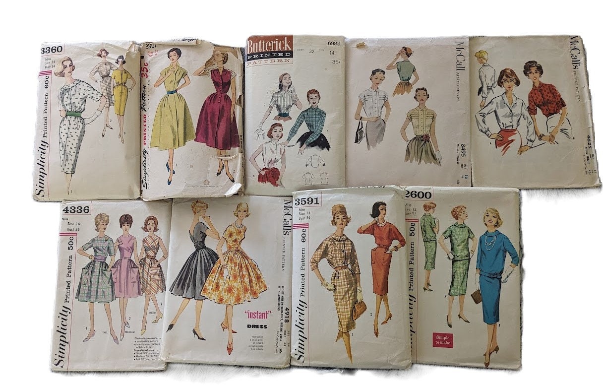 1950s/60s Vintage Sewing Pattern Simplicity 2600 4336 3591 3663 Mccalls ...