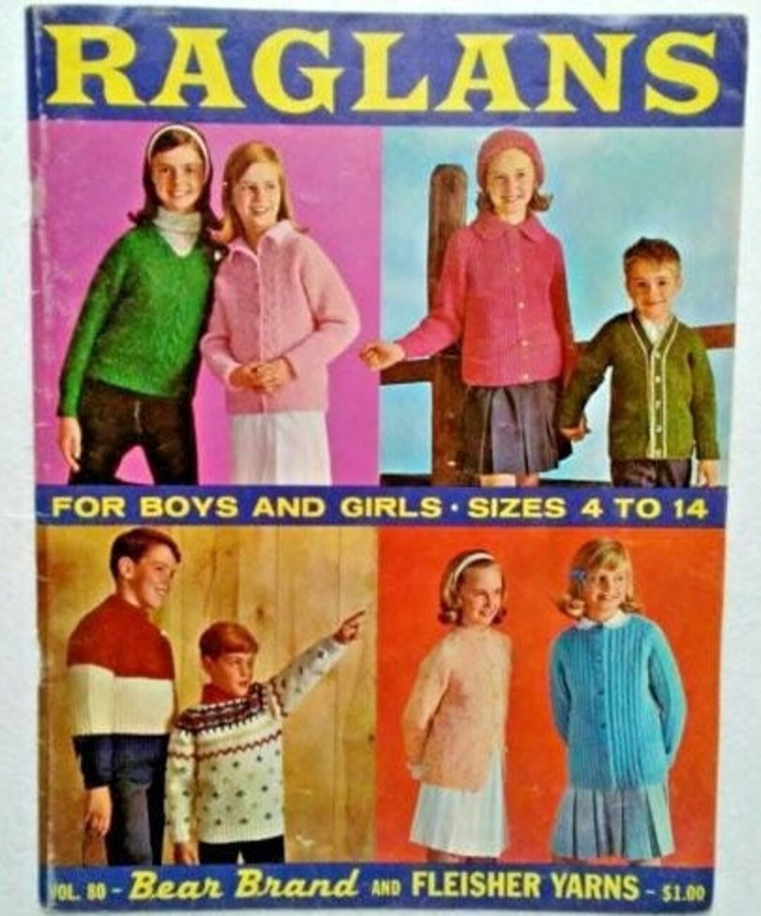 1964 Vintage Knitting Pattern Booklet Raglans Sweaters for Boys & Girls ...