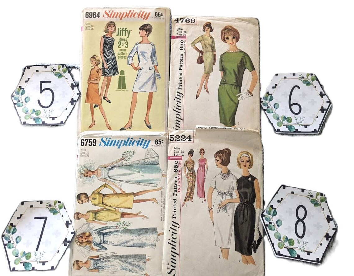 B36 1960s Vintage Sewing Pattern Simplicity 8341 6094 4694 7115 5821 ...