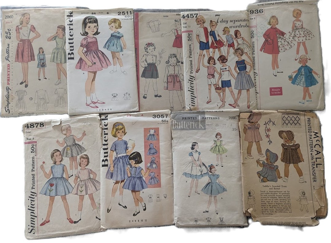 1930s/40s/50s/60s Vintage Children's Sewing Pattern Simplicity 1936 2060 4878 4457 Mccall 1164 ...