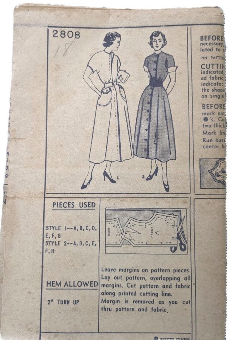 1940s Vintage Sewing Pattern American Weekly 3748 Simplicity 2095 2808 ...
