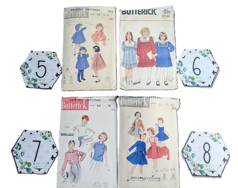 Vintage Childrens Sewing Pattern Butterick 6372 8437 7194 8722 8553 ...