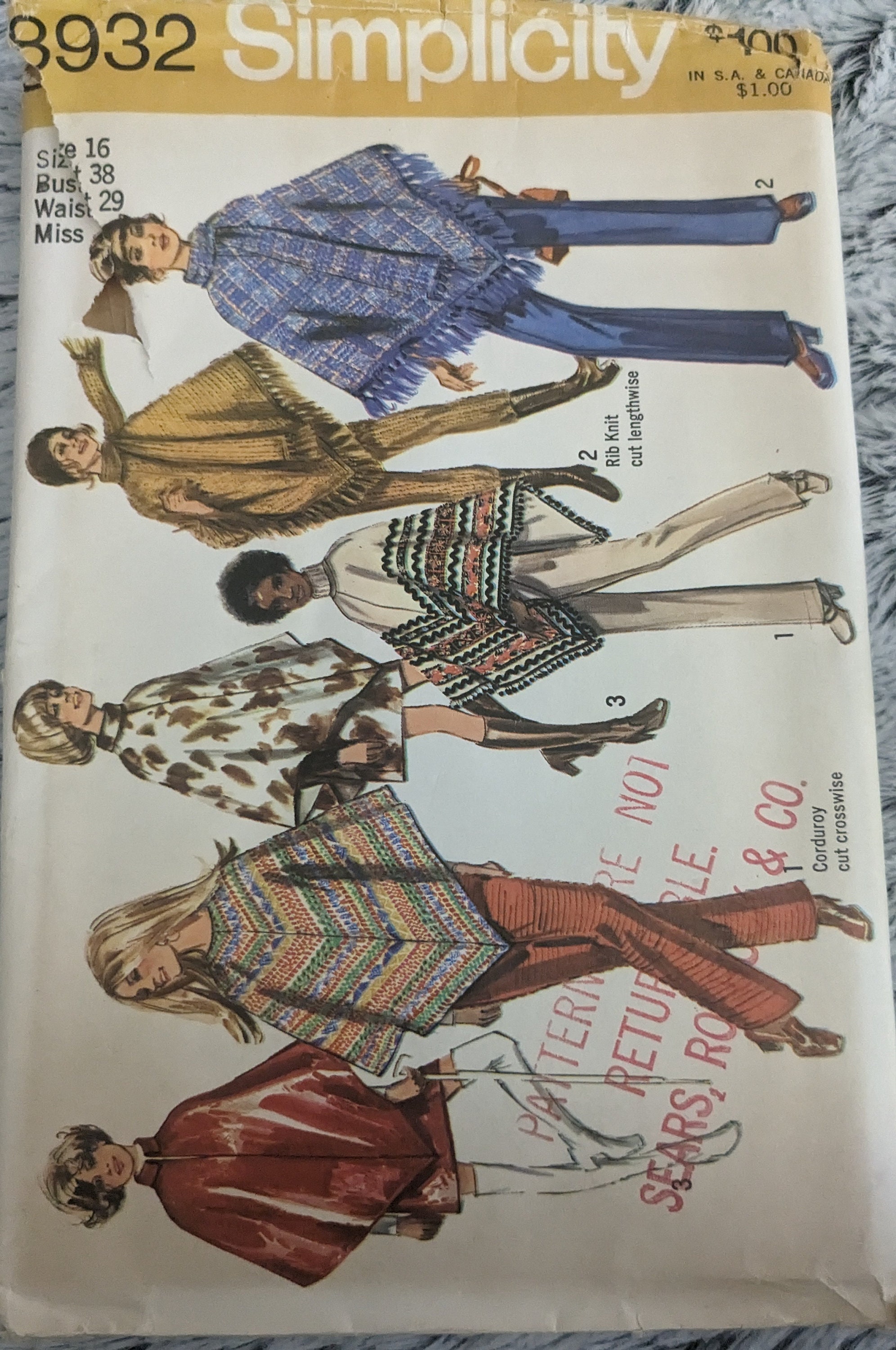 U Pick 1970s Vintage Sewing Patterns Poncho Designer Marie Osmond ...