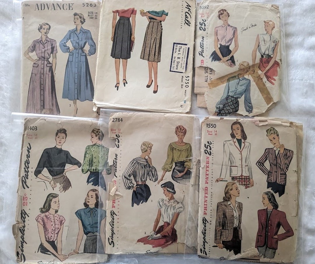 U Pick Complete 1940s Vintage Sewing Patterns Advance 5263 Mccall 5750 ...