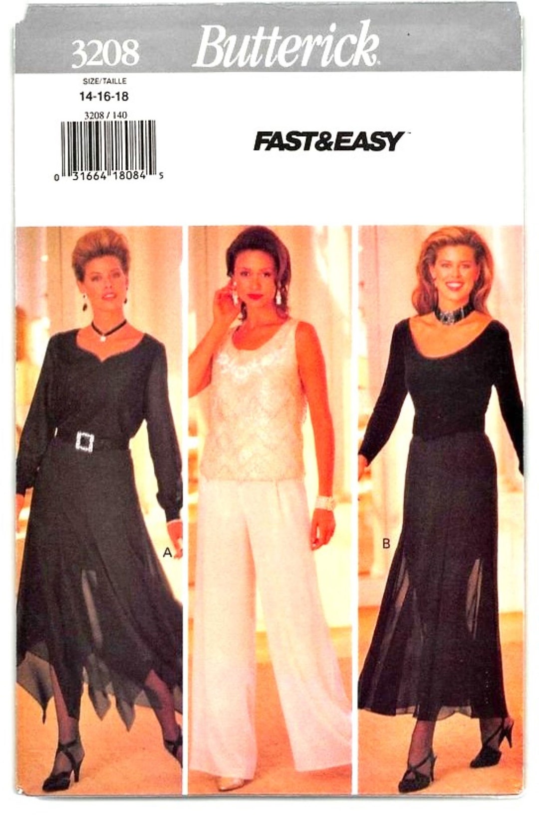 14-18 Uncut Plus Size Sewing Pattern Butterick 3208 Formal Evening ...