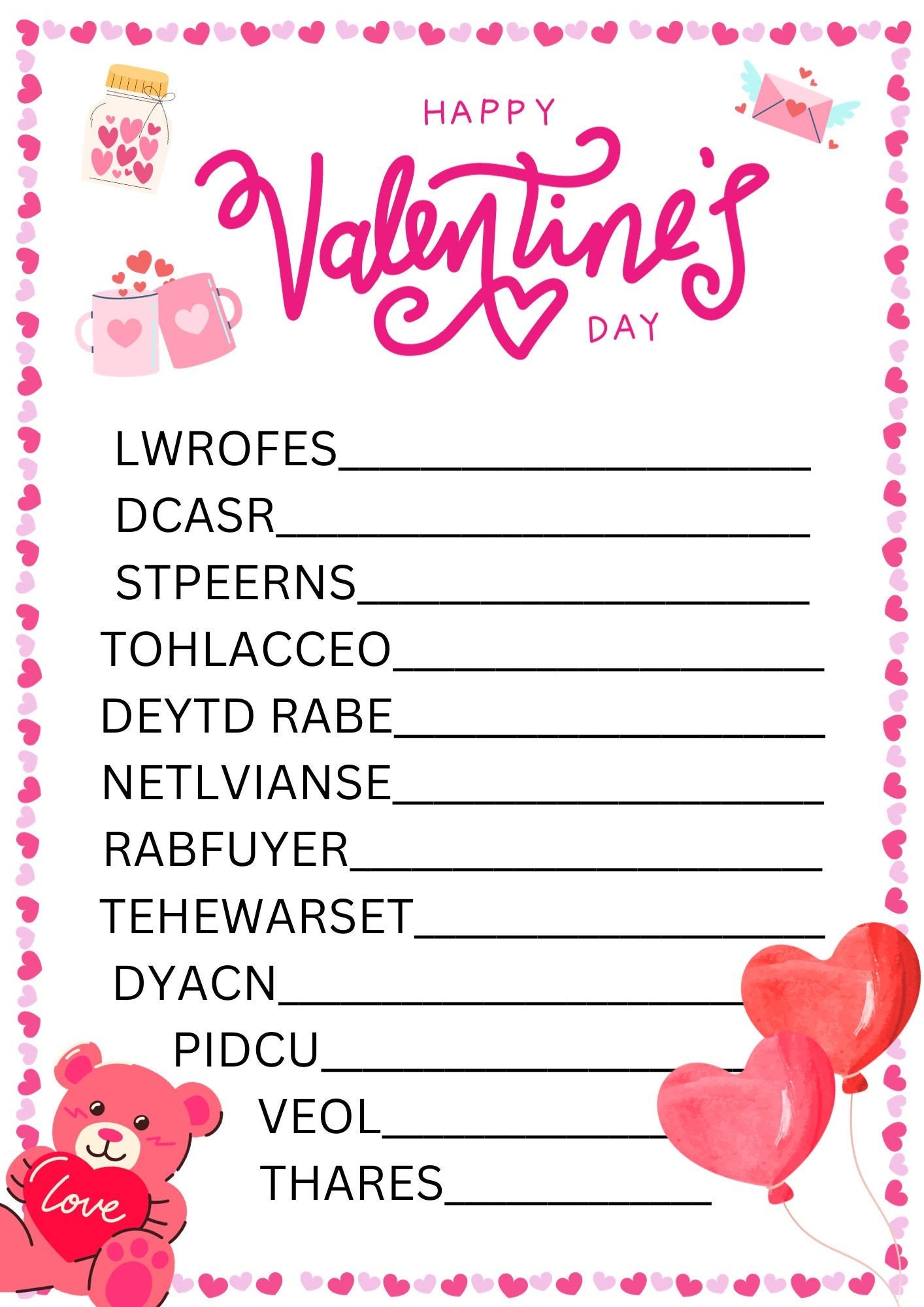 Valentine's Day Word Scramble - Etsy