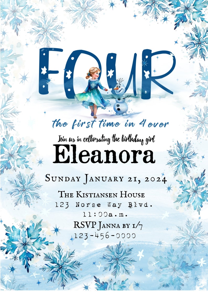 Elsa + Olaf Frozen Birthday Invitation Frozen Party Invite Girl Four ...