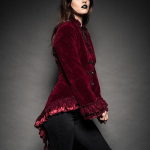 Burgundy Velvet Steampunk Tail Jacket With Back Lacing - Velvet ...