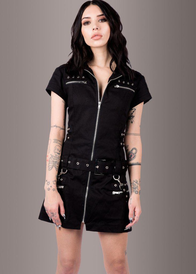 Goth Mini Dress With Buckles and Lacing- Gothic Dress - Punk Dress ...