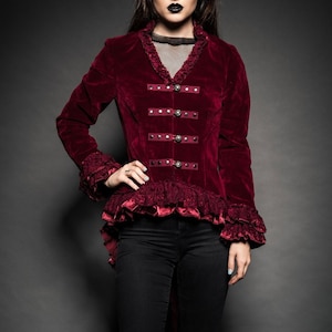 Burgundy Velvet Steampunk Tail Jacket With Back Lacing - Velvet ...