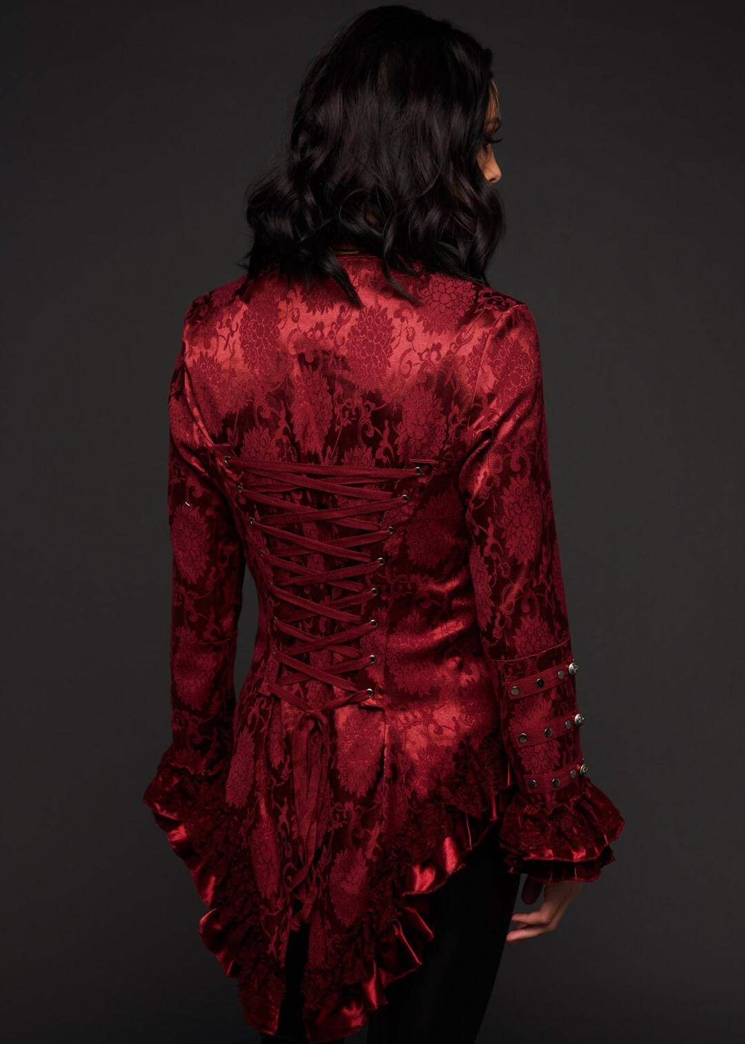 Red Steampunk Tail Jacket With Back Lacing - Victorian Tailcoat Jacket ...