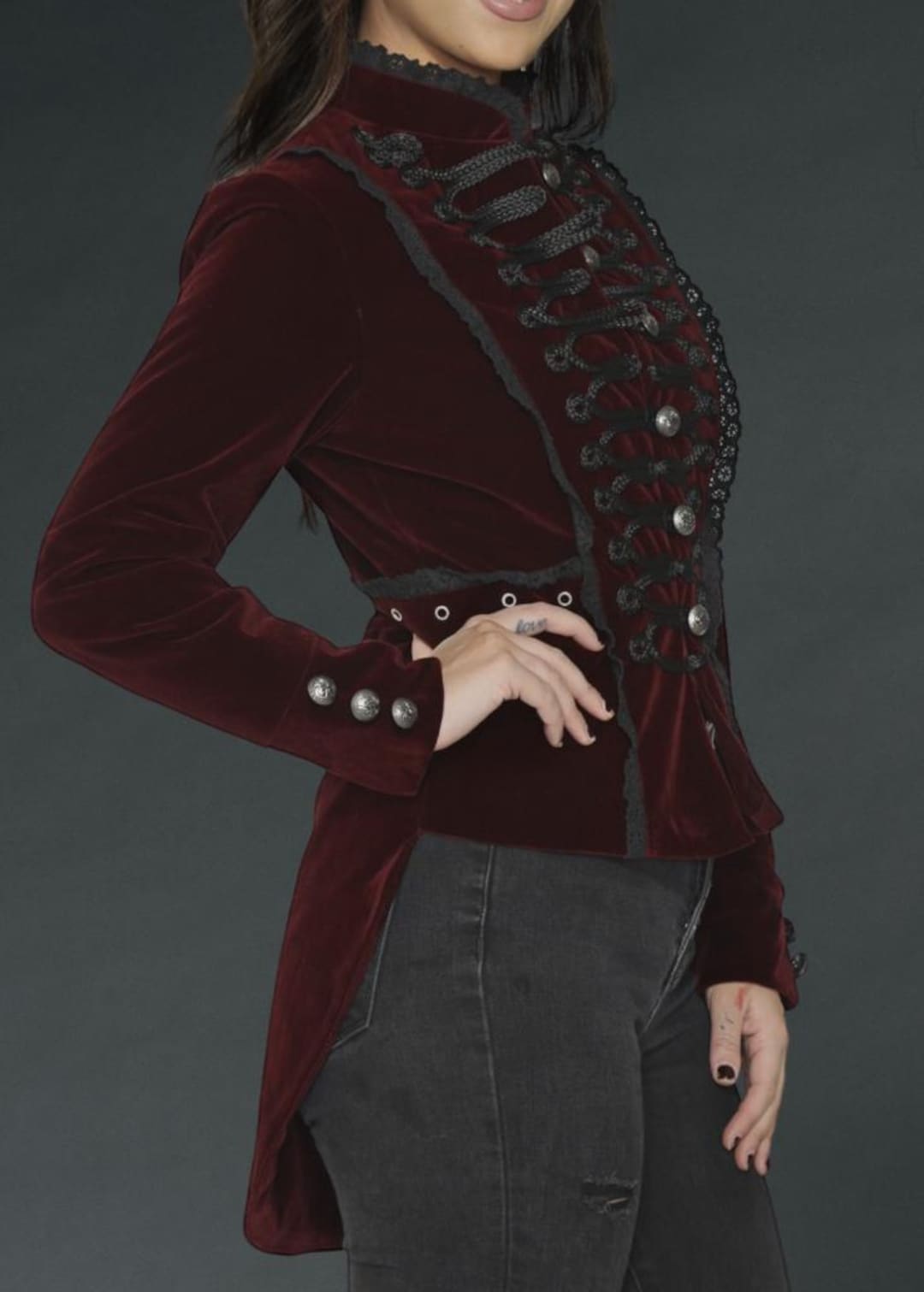 Red Velvet Steampunk Tail Jacket With Back Lacing - Velvet Tailcoat ...