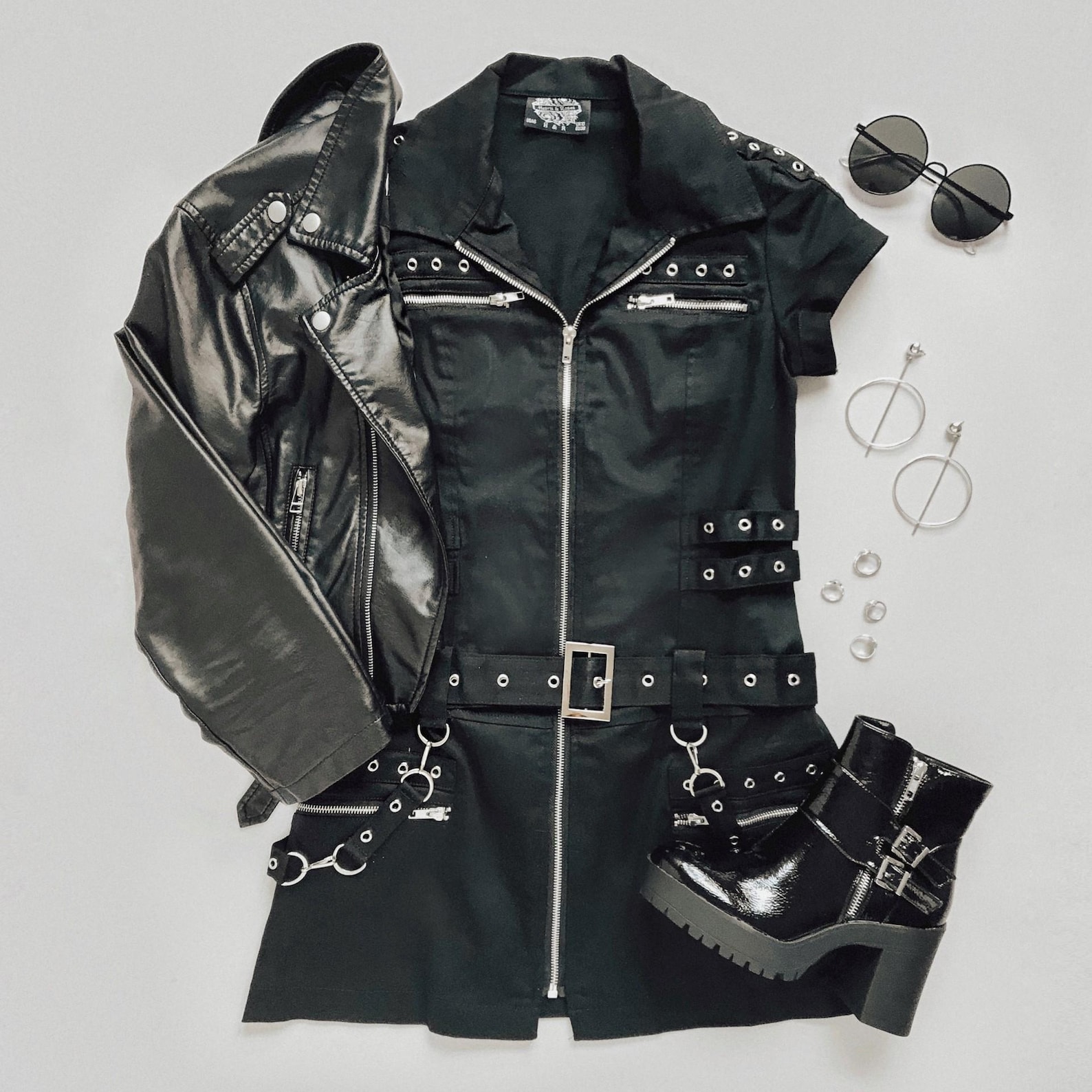 Goth Mini Dress With Buckles and Lacing- Gothic Dress - Punk Dress ...