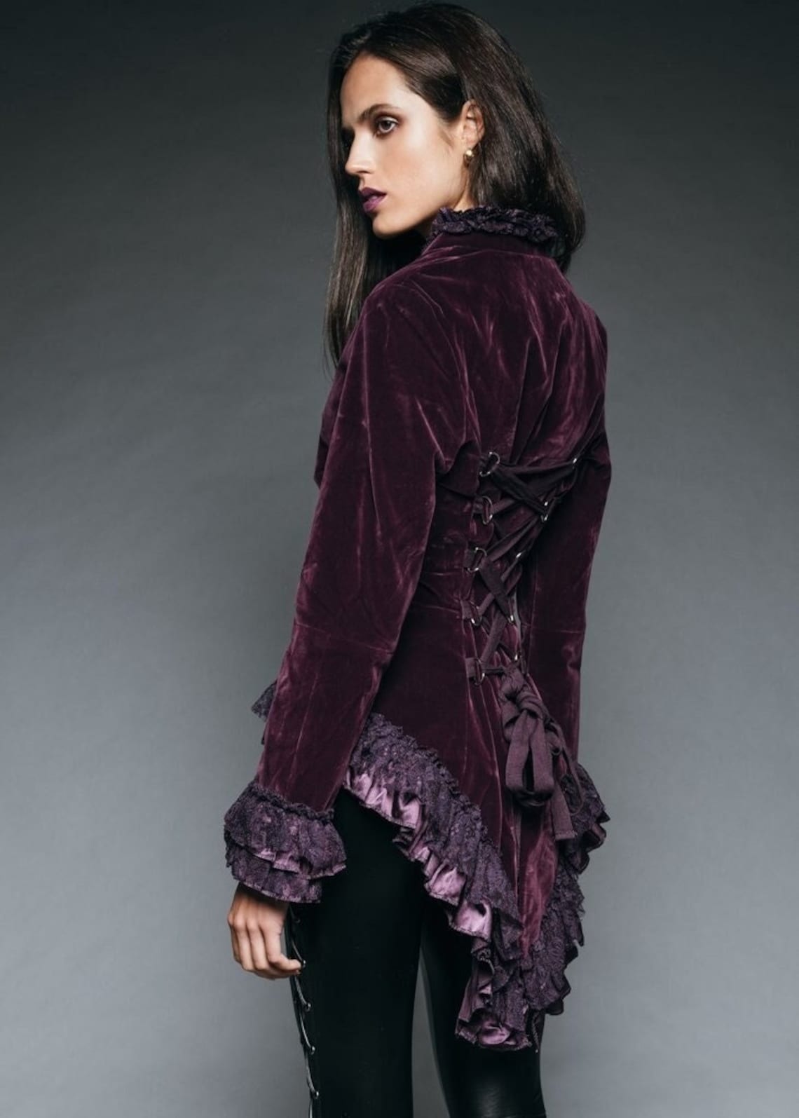 Purple Velvet Steampunk Tail Jacket With Back Lacing - Velvet Tailcoat ...