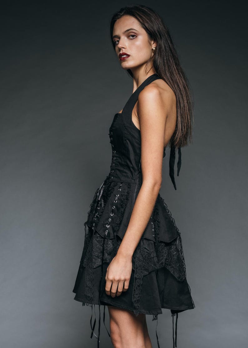 Goth Mini Dress With Corset Lacing- Gothic Dress - Pirate Dress - Emo ...
