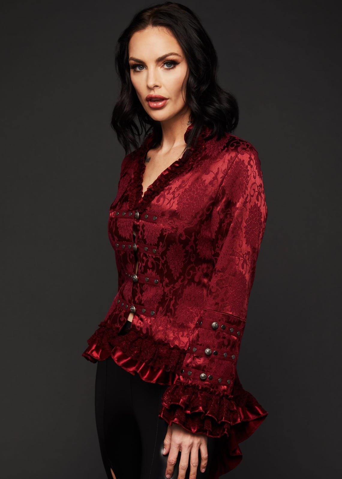 Red Steampunk Tail Jacket With Back Lacing Victorian Tailcoat Jacket ...