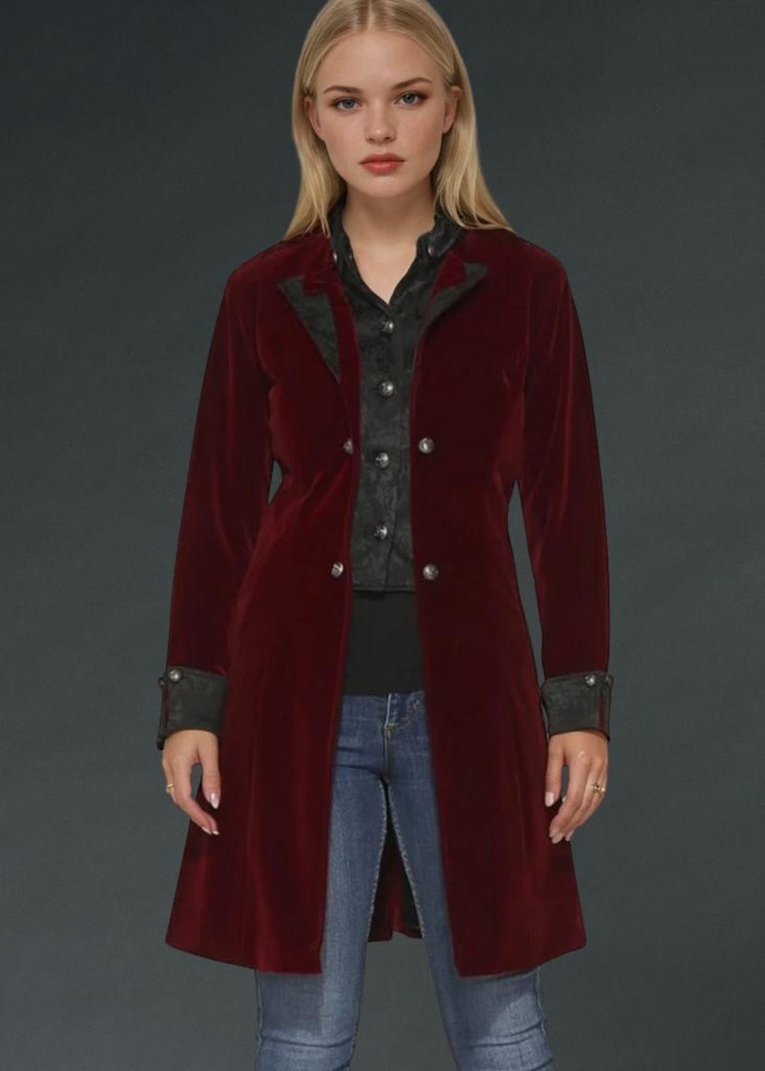 Burgundy Velvet Gothic Coat - Red Velvet Victorian Coat - Velvet ...