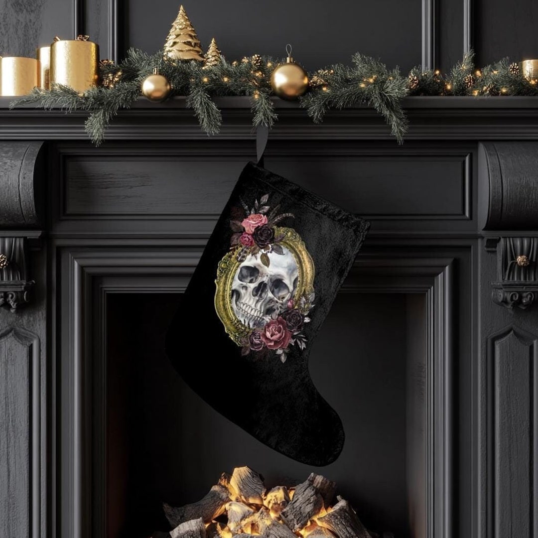 Skull Christmas Stocking Skeleton Christmas Stocking Goth Christmas ...