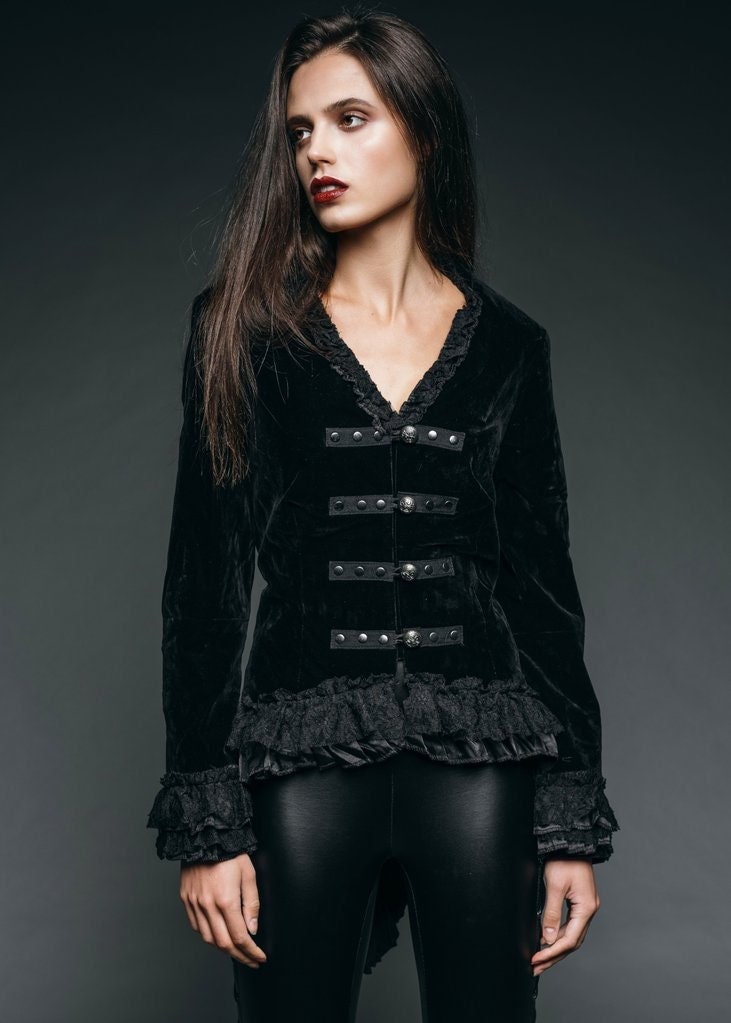 Black Velvet Steampunk Tail Jacket With Back Lacing - Velvet Tailcoat ...
