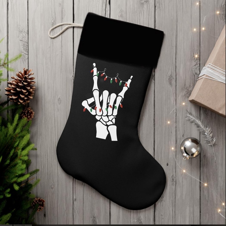 Heavy Metal Skeleton Hand Christmas Stocking – Rock N Roll Devil Horns ...