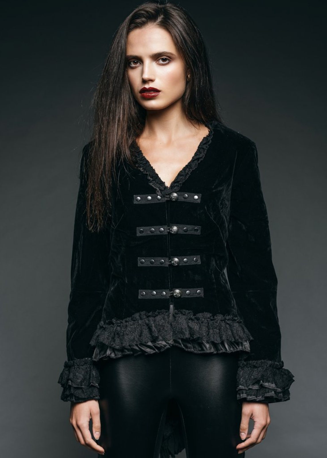 Black Velvet Steampunk Tail Jacket With Back Lacing - Velvet Tailcoat ...