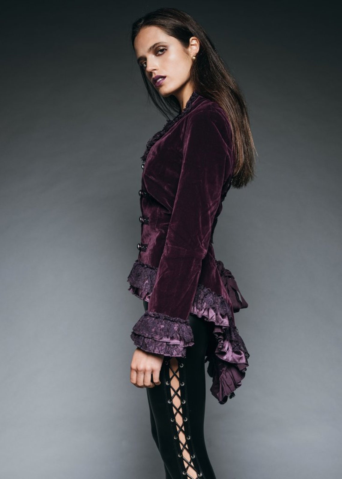 Purple Velvet Steampunk Tail Jacket With Back Lacing - Velvet Tailcoat ...