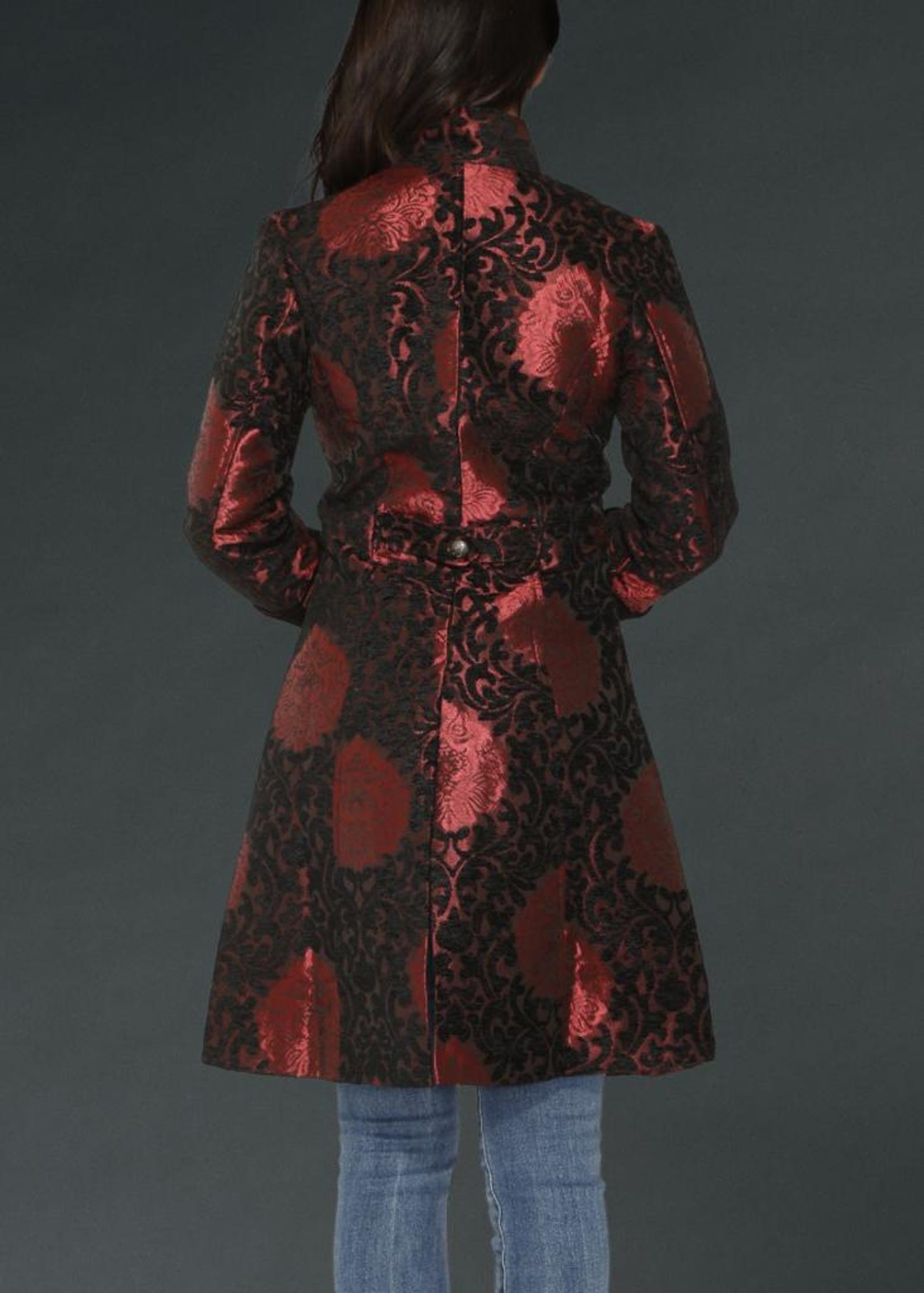 Red Gothic Coat - Red Victorian Coat - Brocade Steampunk Coat - Pirate ...