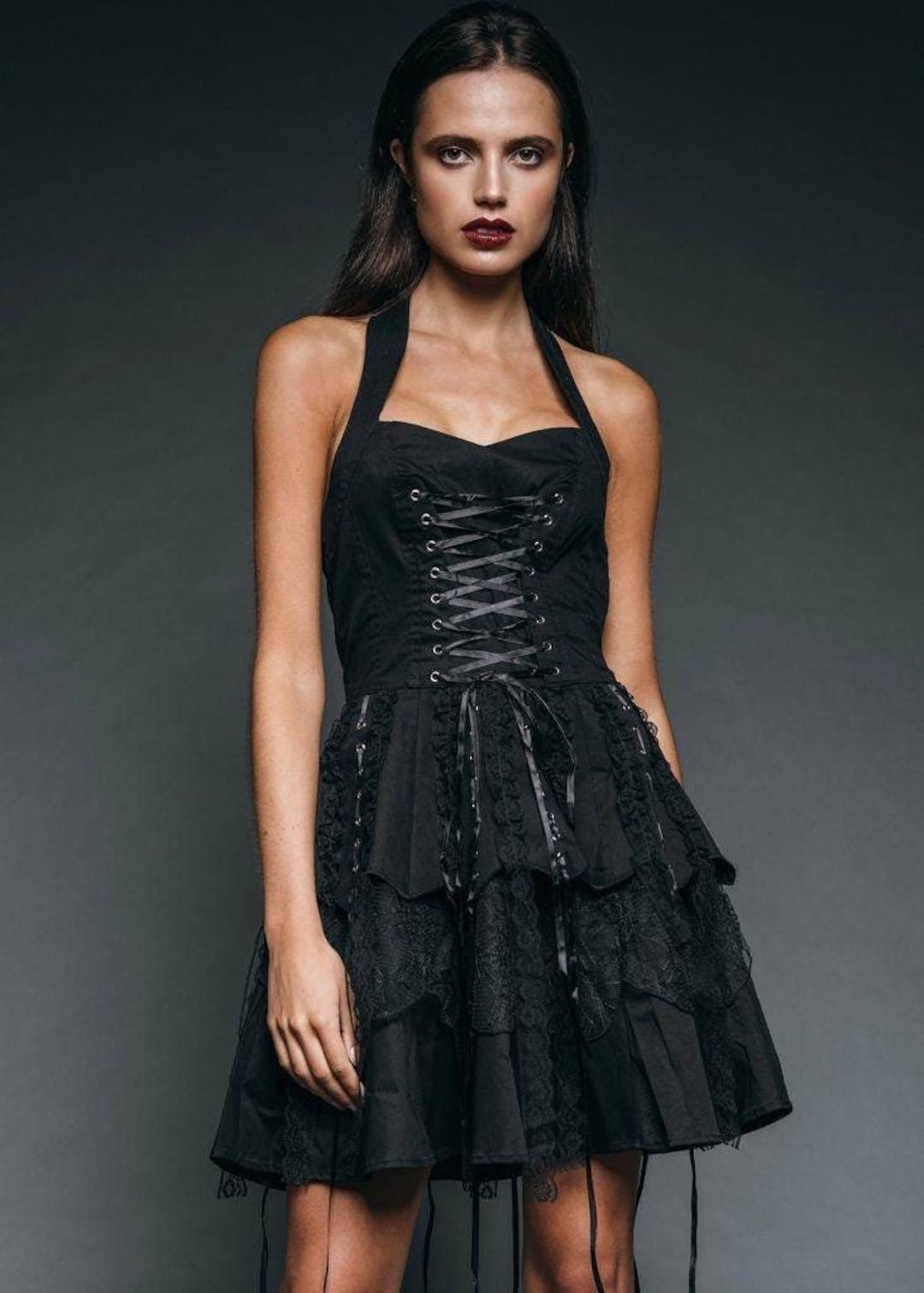 Goth Mini Dress With Corset Lacing- Gothic Dress - Pirate Dress - Emo ...