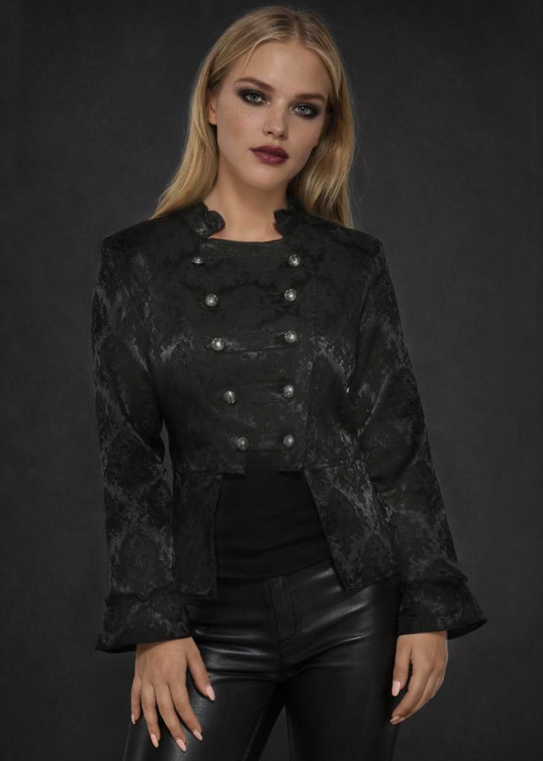 Black Gothic Military Jacket - Brocade Victorian Tail Jacket ...