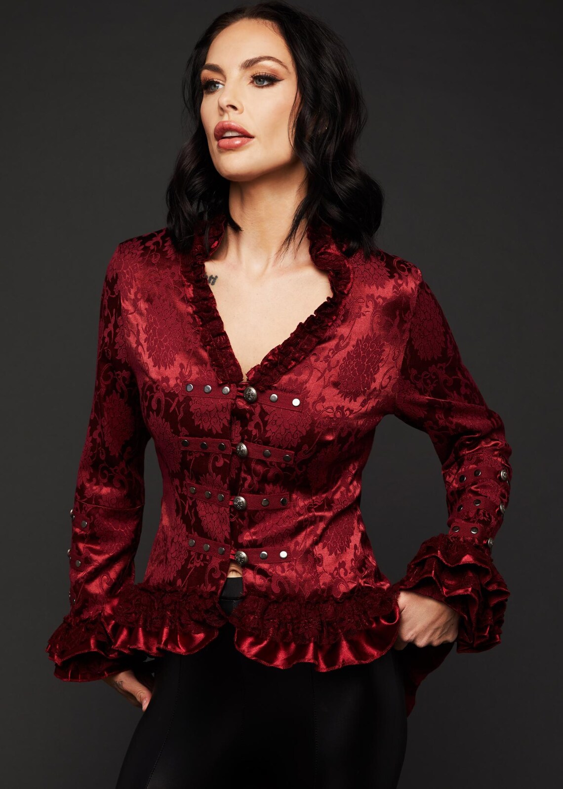 Red Steampunk Tail Jacket With Back Lacing Victorian Tailcoat Jacket ...