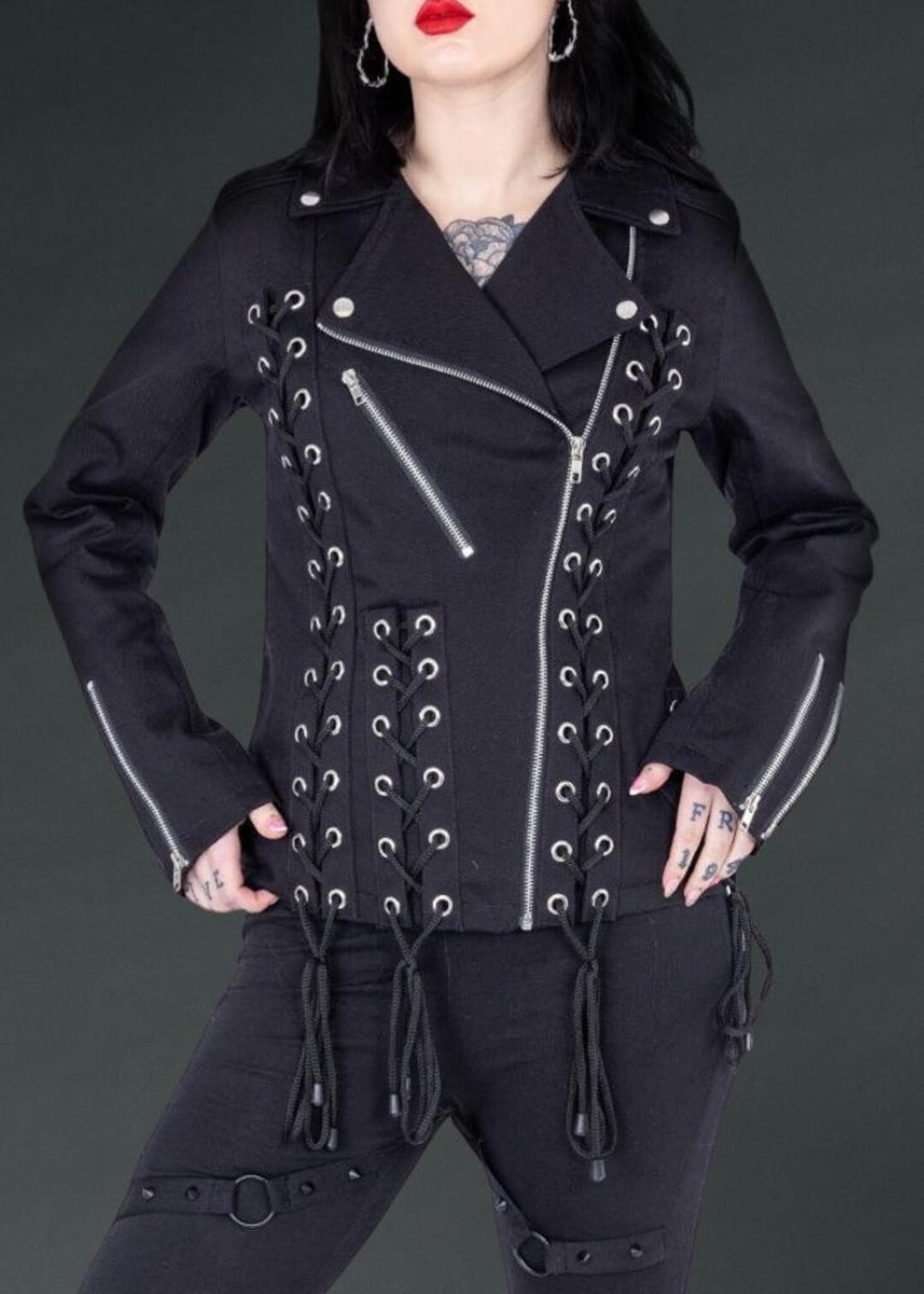 Goth Jacket Lacing With Lacing Edgy Jacket Gothic Moto Jacket Biker ...