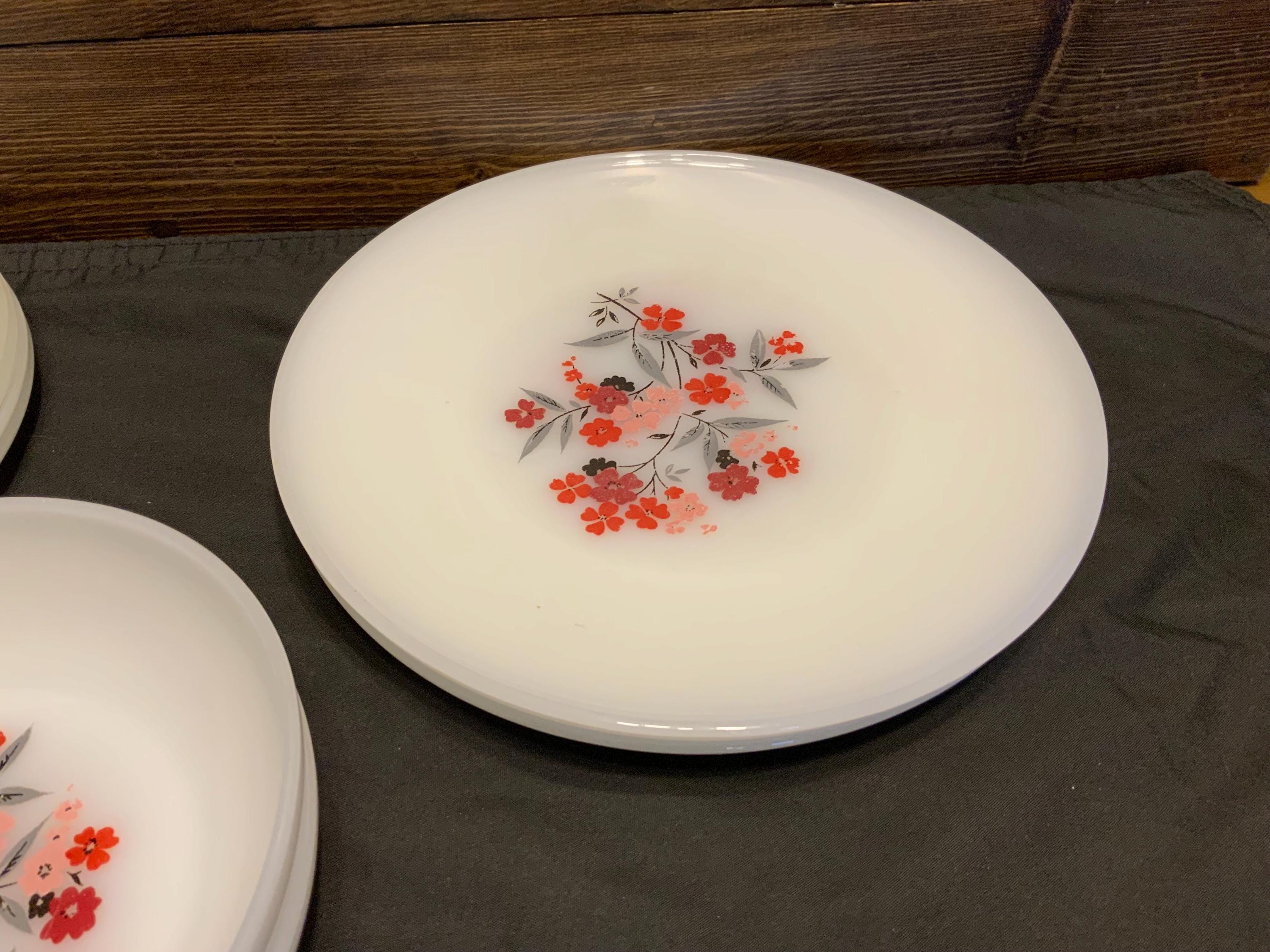 Primrose Anchor Hocking Fire King Milk Glass Tea Cups, Saucers, Dessert ...