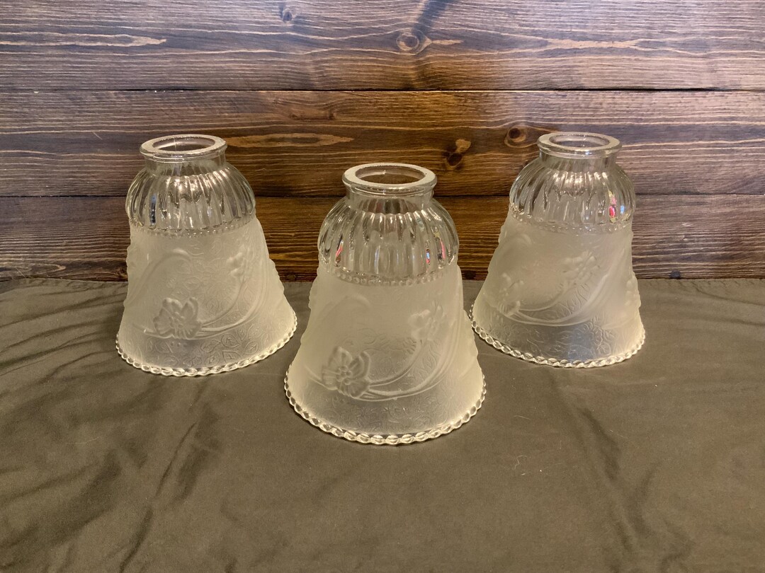 Frosted Clear Glass Shades With Floral and Swirl Motif, Set of 3 - Etsy