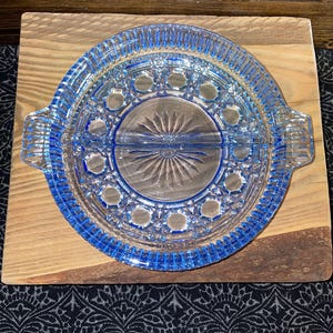 Vintage Indiana Glass Blue Windsor Cane and Button Pattern Divided Dish ...