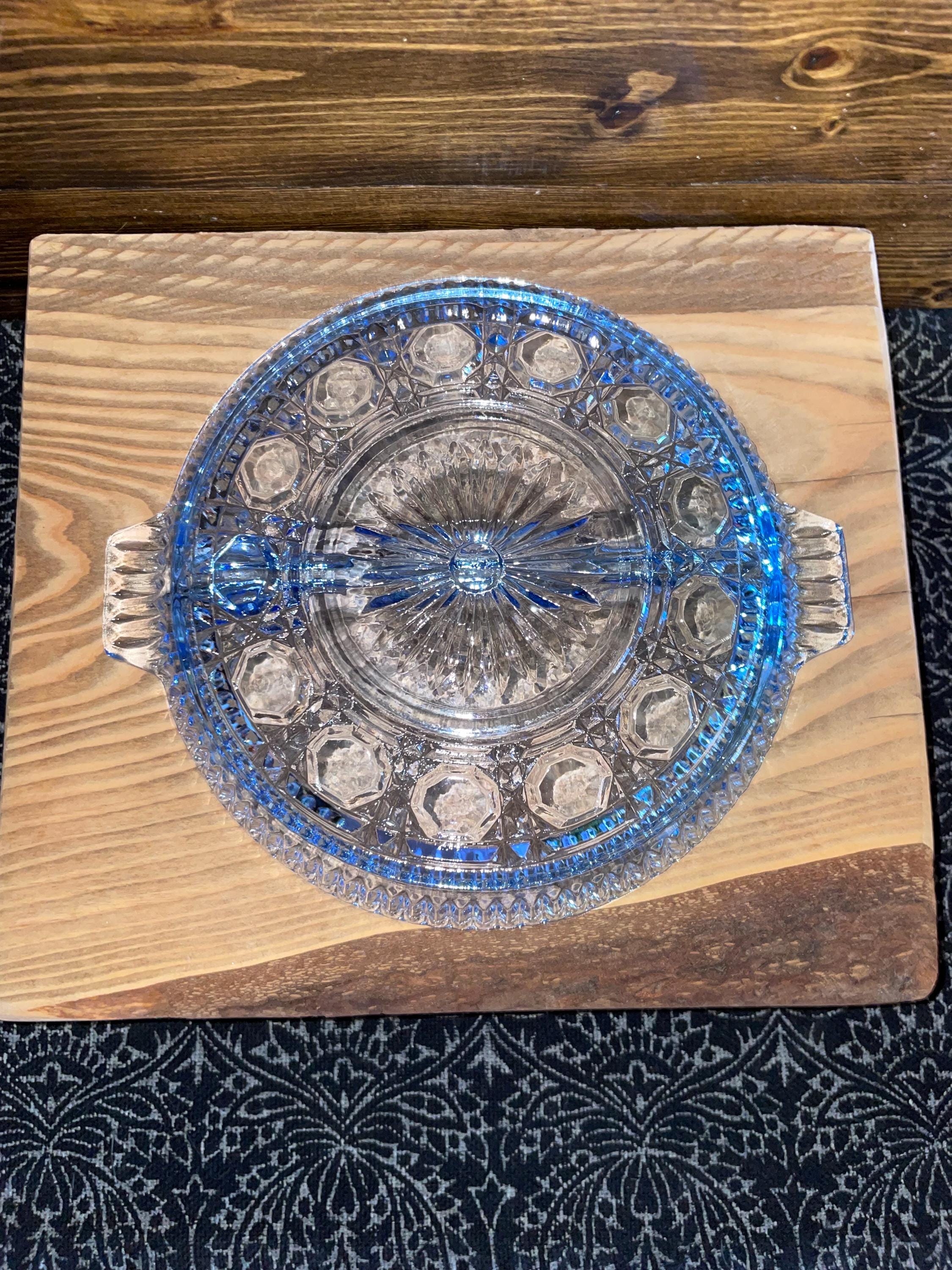 Vintage Indiana Glass Blue Windsor Cane and Button Pattern Divided Dish ...