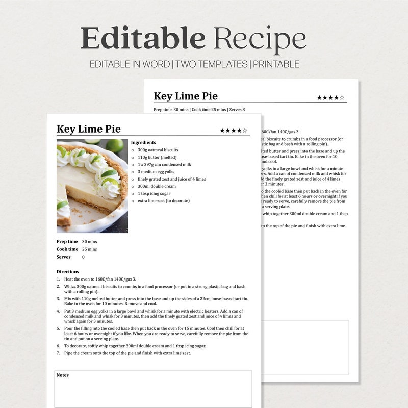 Recipe Template Word - Etsy