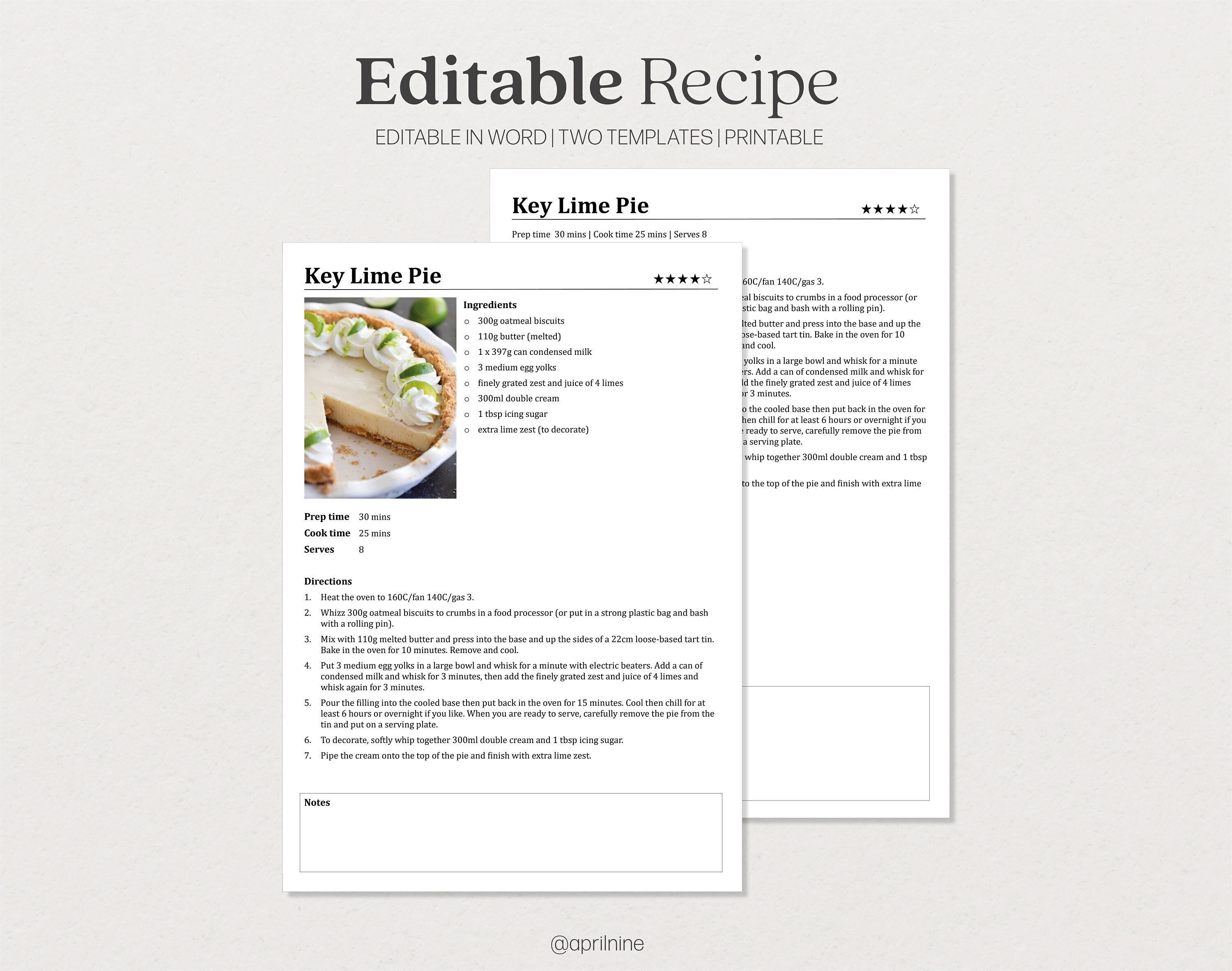 Recipe Pages Template Editable in Word, Google Documents & Apple Pages ...