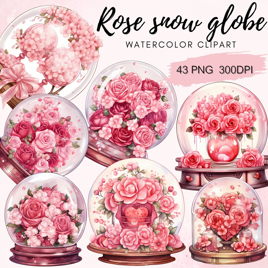 Rose Snow Globe Clipart, Watercolor Valentine Clipart, PNG Format ...