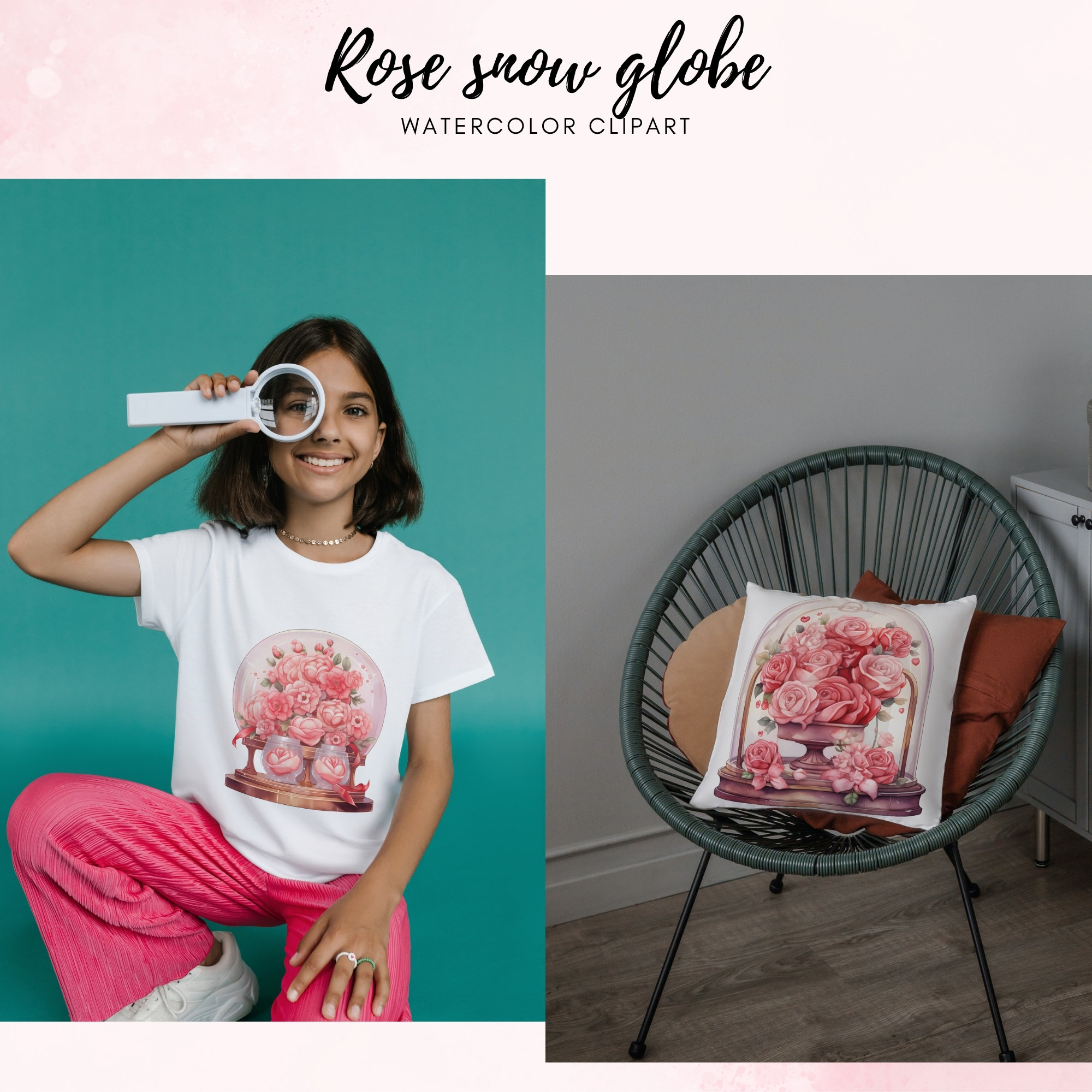 Rose Snow Globe Clipart, Watercolor Valentine Clipart, PNG Format ...