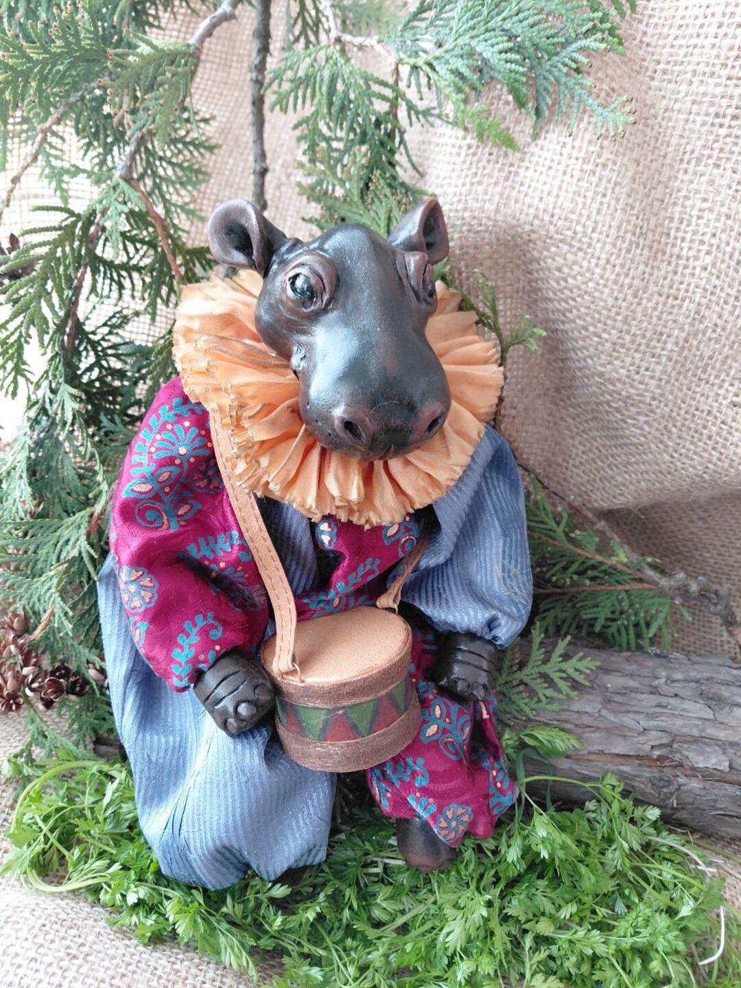 OOAK Art Doll Hippo Poseable Doll Animal Polymer Clay Hippo Figurine ...