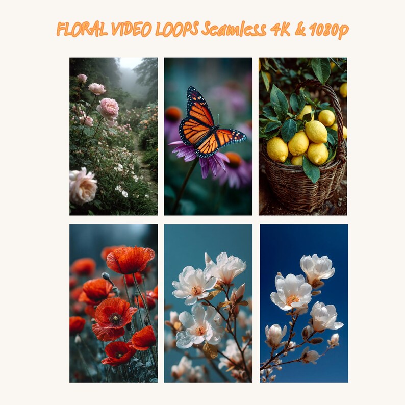 15 Floral Motion Backgrounds, AI Nature Endless Video Loops, Vertical ...