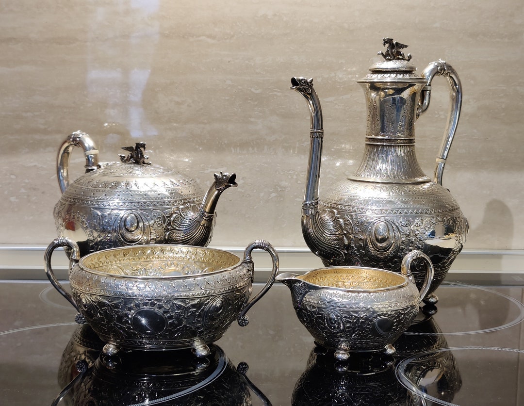 Last Quarter 19th C. English Victorian Solid Silver 925/1000 4-piece ...