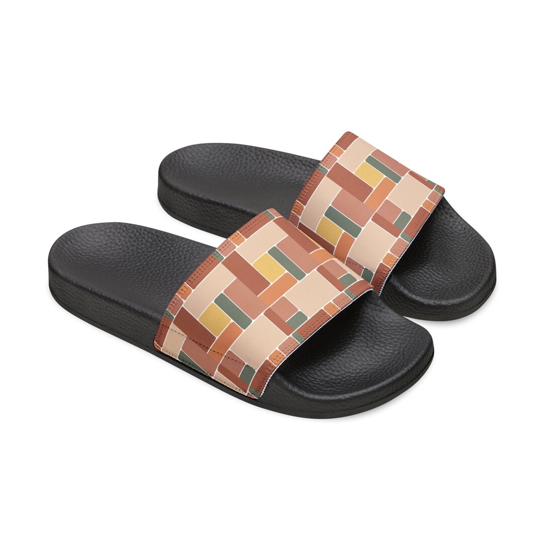 Terracotta Geometric Pattern Men's PU Slide Sandals - Etsy