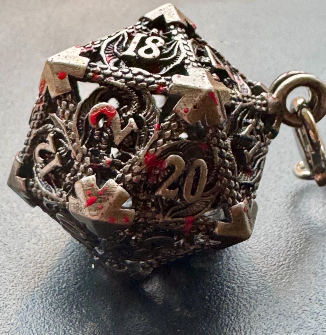 D20 Keyring With Blood Splatter Mini Dice Set. Dungeons and Dragons ...