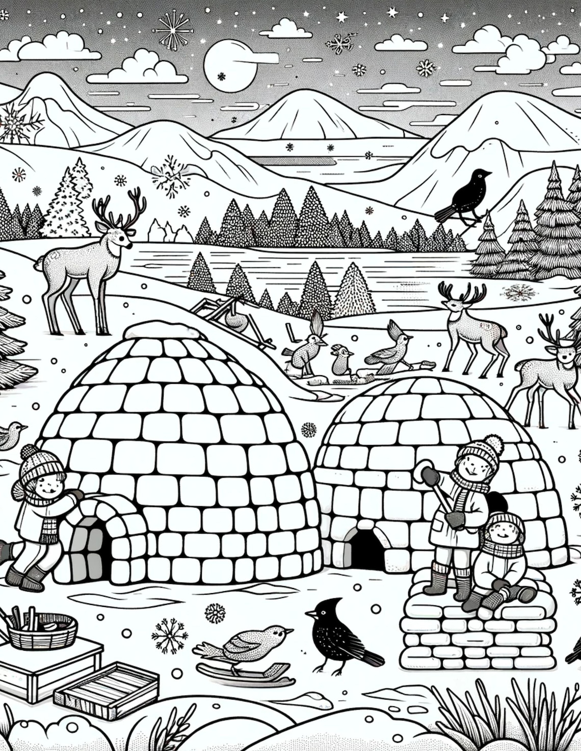 Winter Fun - 5 Unique Pages - Kids Coloring Book - Printable 8.5 X 11 ...