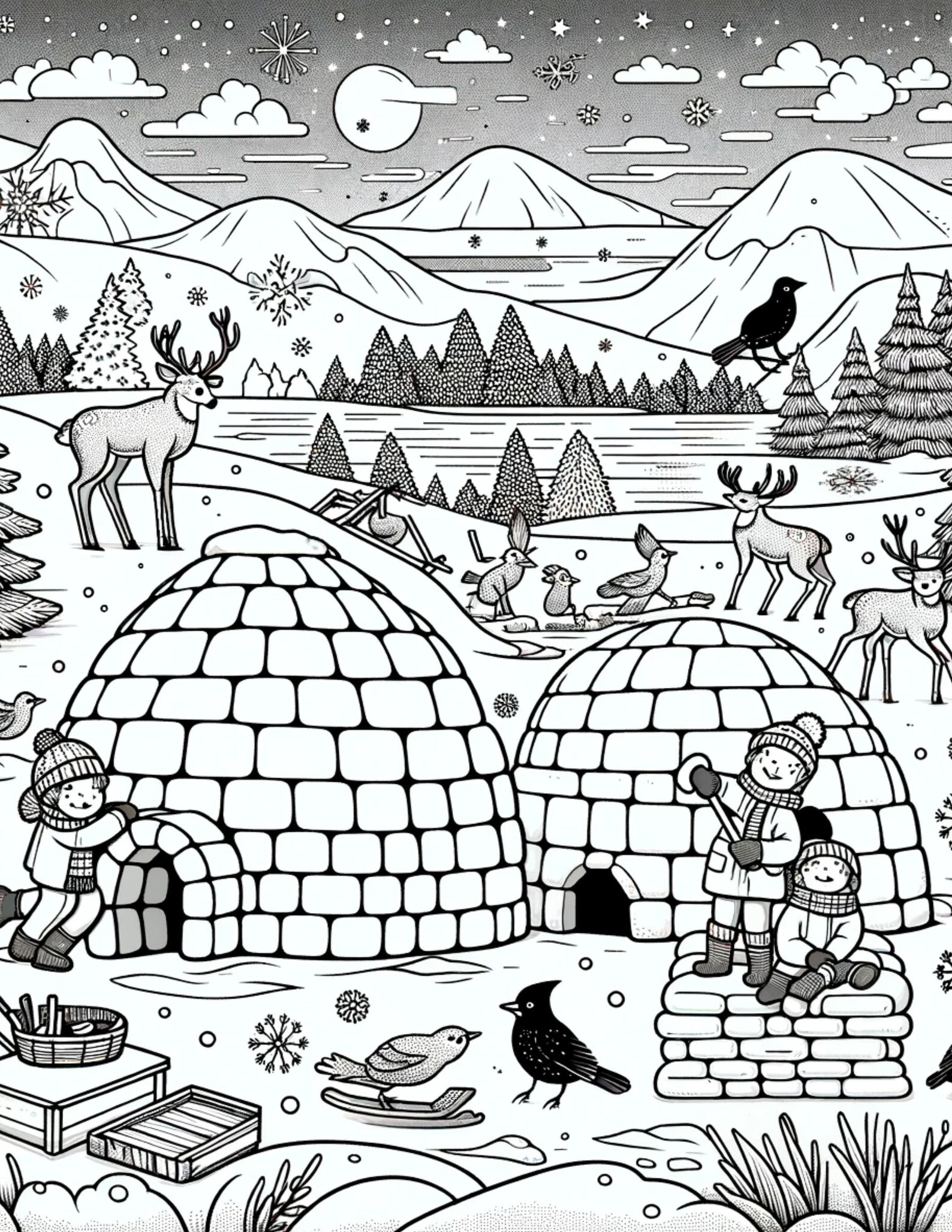 Winter Fun - 5 Unique Pages - Kids Coloring Book - Printable 8.5 X 11 ...