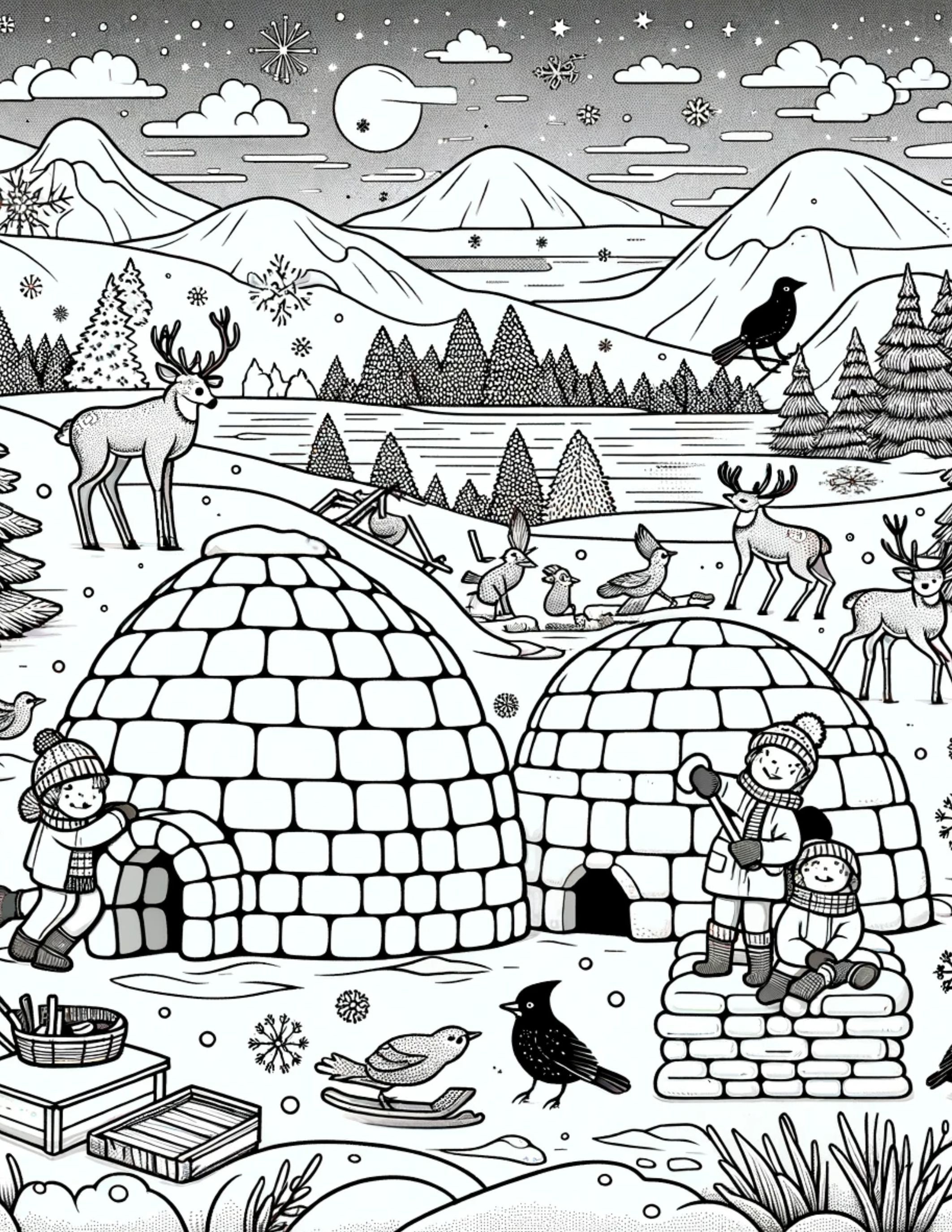 Winter Fun - 5 Unique Pages - Kids Coloring Book - Printable 8.5 X 11 ...
