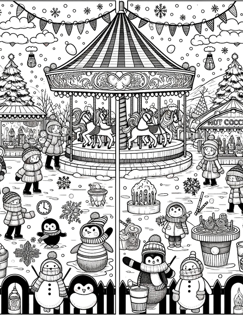 Winter Fun - 5 Unique Pages - Kids Coloring Book - Printable 8.5 X 11 ...