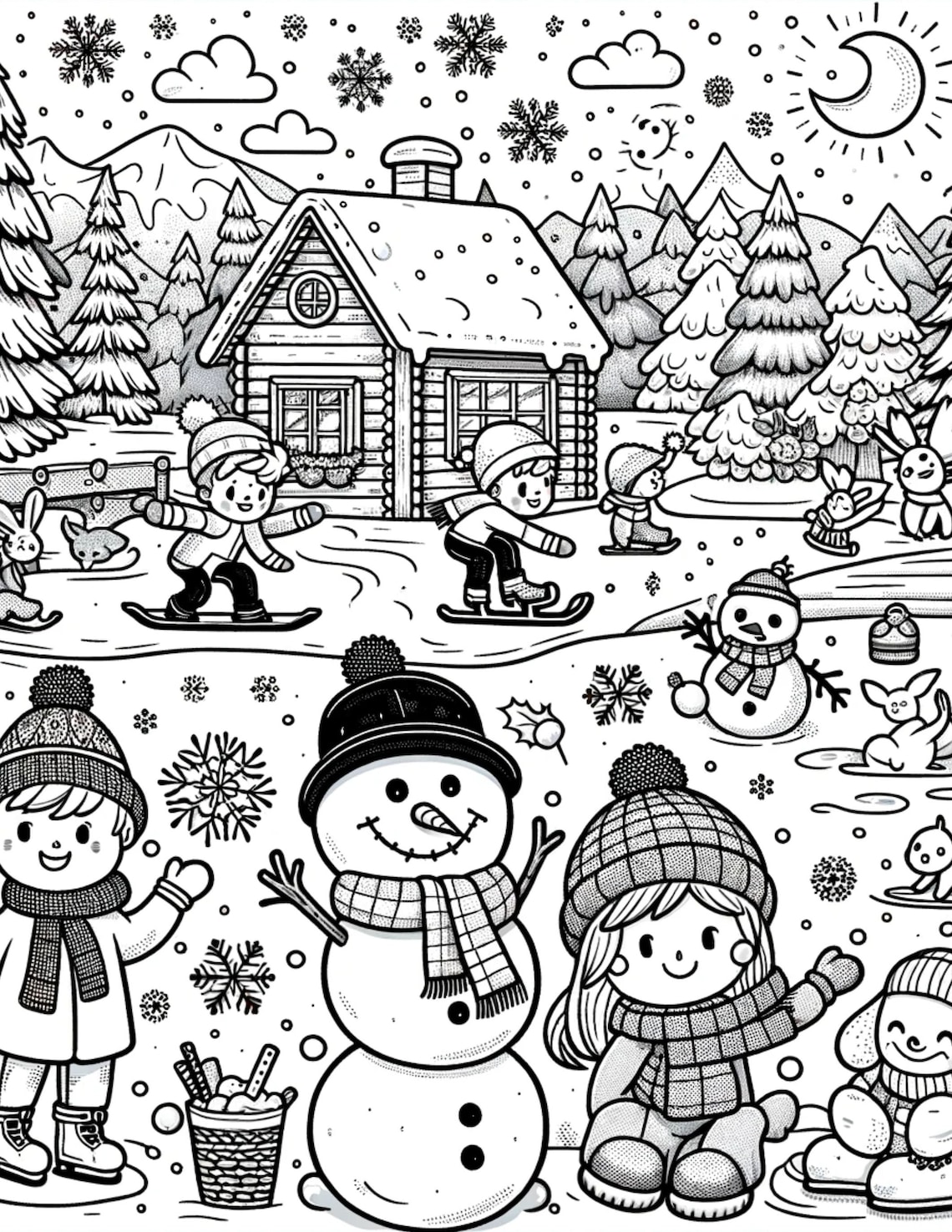 Winter Fun - 5 Unique Pages - Kids Coloring Book - Printable 8.5 X 11 ...